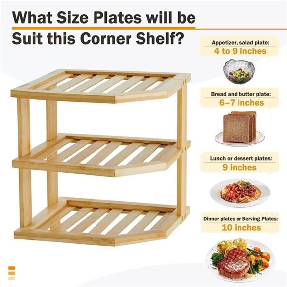 Kitchen | Kitchen Corner Shelf Bamboo Corner Cabinet Shelf 3 Tier Plate ...